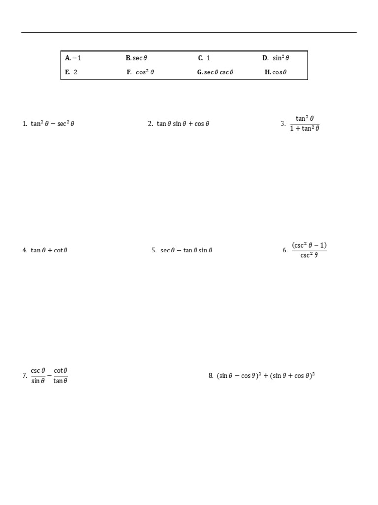 Worksheet B Topic 3.12 Equivalent Representations of Trig Functions | PDF