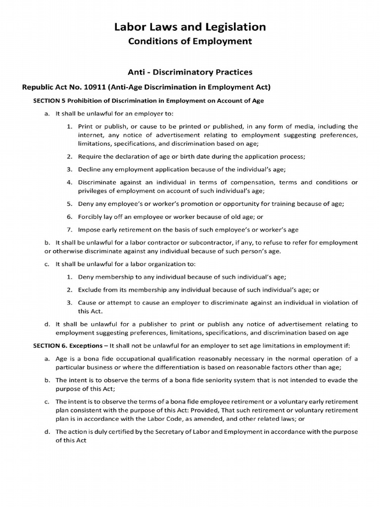3 Labor Laws and Legislation Confitions of Employment | PDF