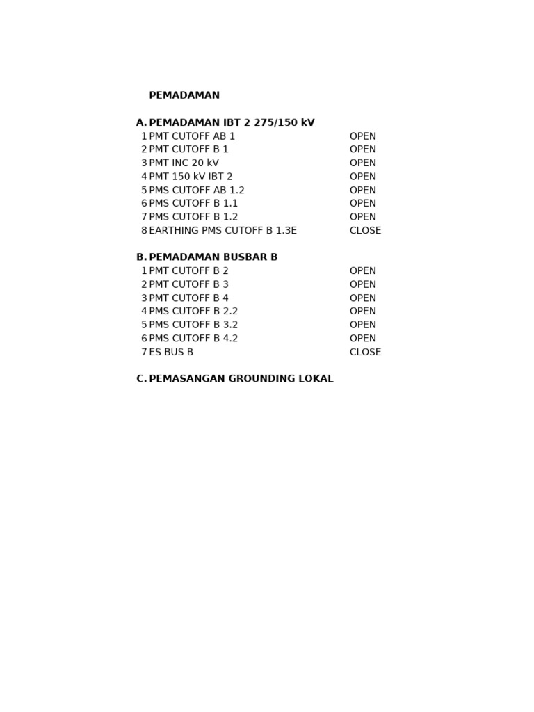Skema Pemadaman Diameter 1 Ibt 2 Gitet Simangkuk | PDF
