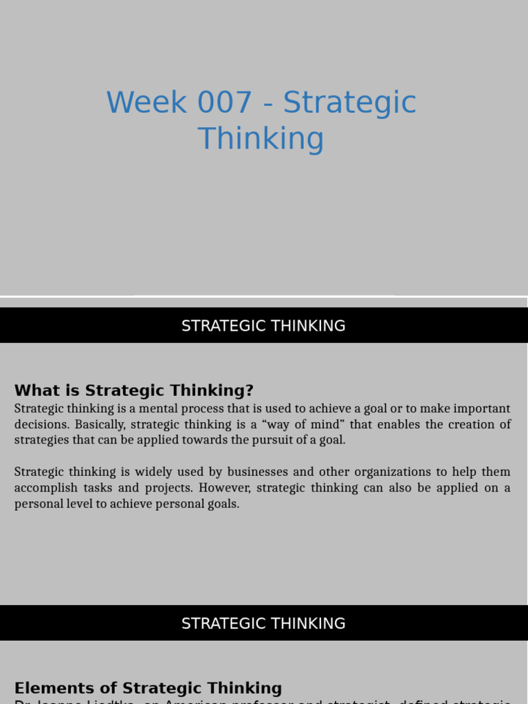 Week 007 Strategic - Thinking | PDF | Swot Analysis | Thought
