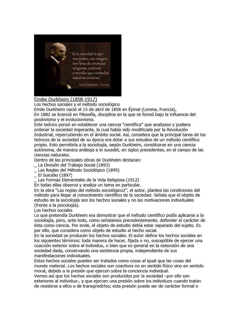 Durkheim y el Método Sociológico | PDF | Emile Durkheim | Sociología