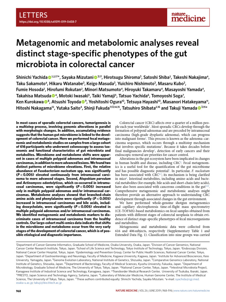 Metagenomic and Metabolomic Analyses Reveal Distinct Stage-Specific Phenotypes of The Gut ...