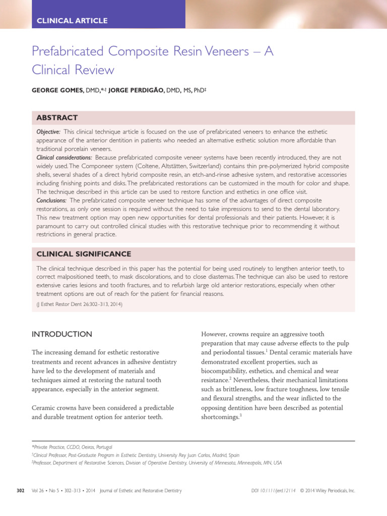 Prefabricated Composite Resin Veneers A Clinical Review | PDF | Dental ...