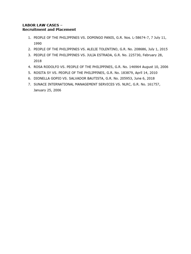 Labor Law Cases on Recruitment Issues | PDF