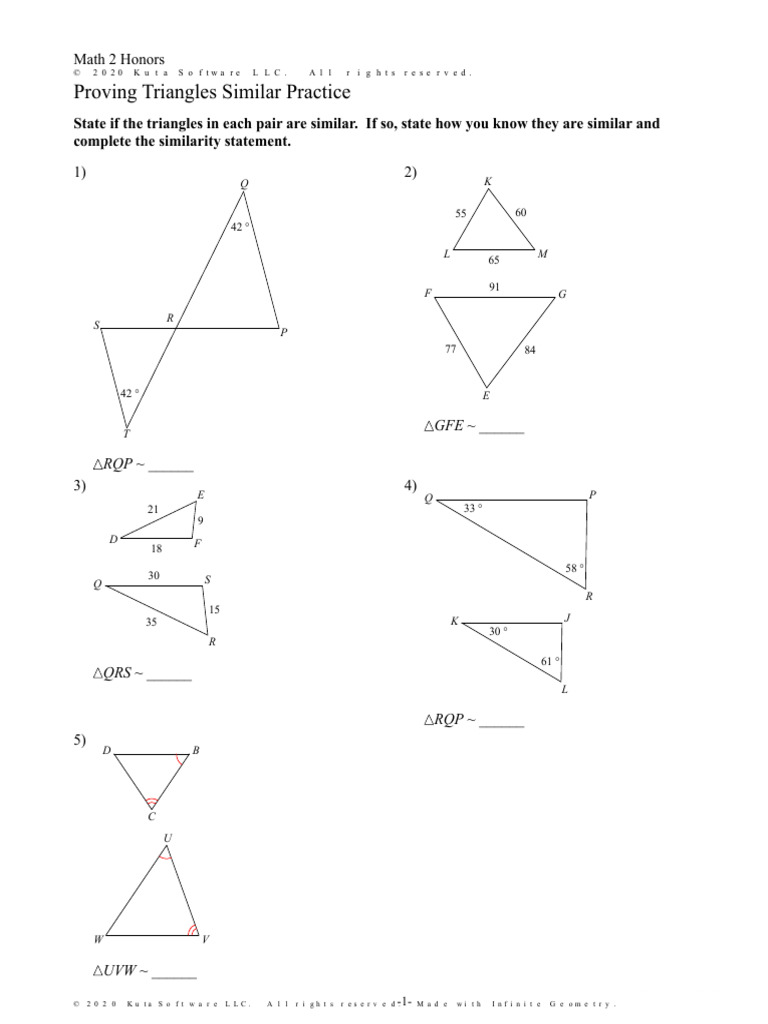 Proving Triangles Similar Practice | PDF