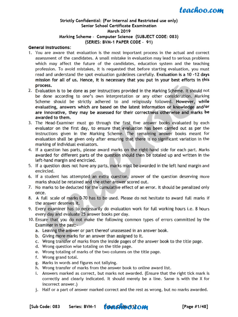 Marking Scheme for Class 12 Computer Science | PDF | Parameter ...