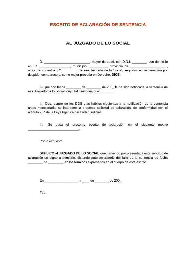 Solicitud de Aclaración de Sentencia | PDF
