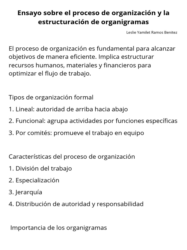 El proceso de organización es fundamental para alcanzar objetivos de manera eficiente. Implica ...