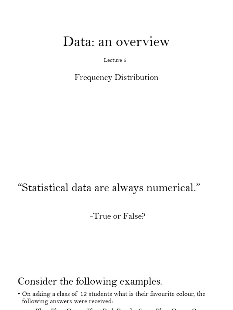 Data An Overview Lecture 5 | PDF | Probability Distribution | Histogram