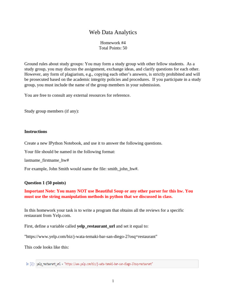 Web Data Analytics: Instructions | PDF