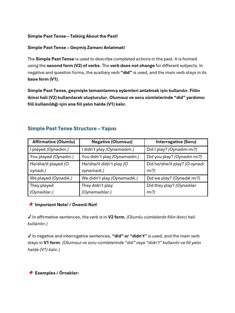 Simple Past Tense – Talking About the Past | PDF