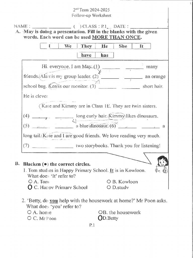P1_Eng Follow Up Worksheet_24-25 | PDF