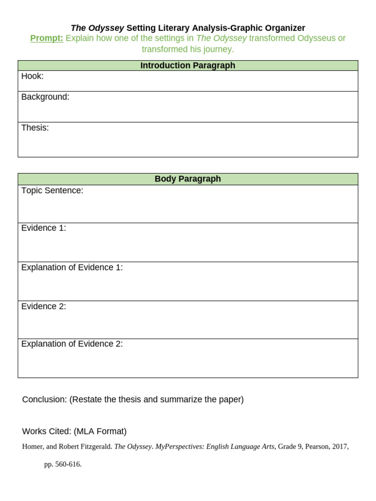 Project 1 (Lit. Analysis) Graphic Organizer | PDF