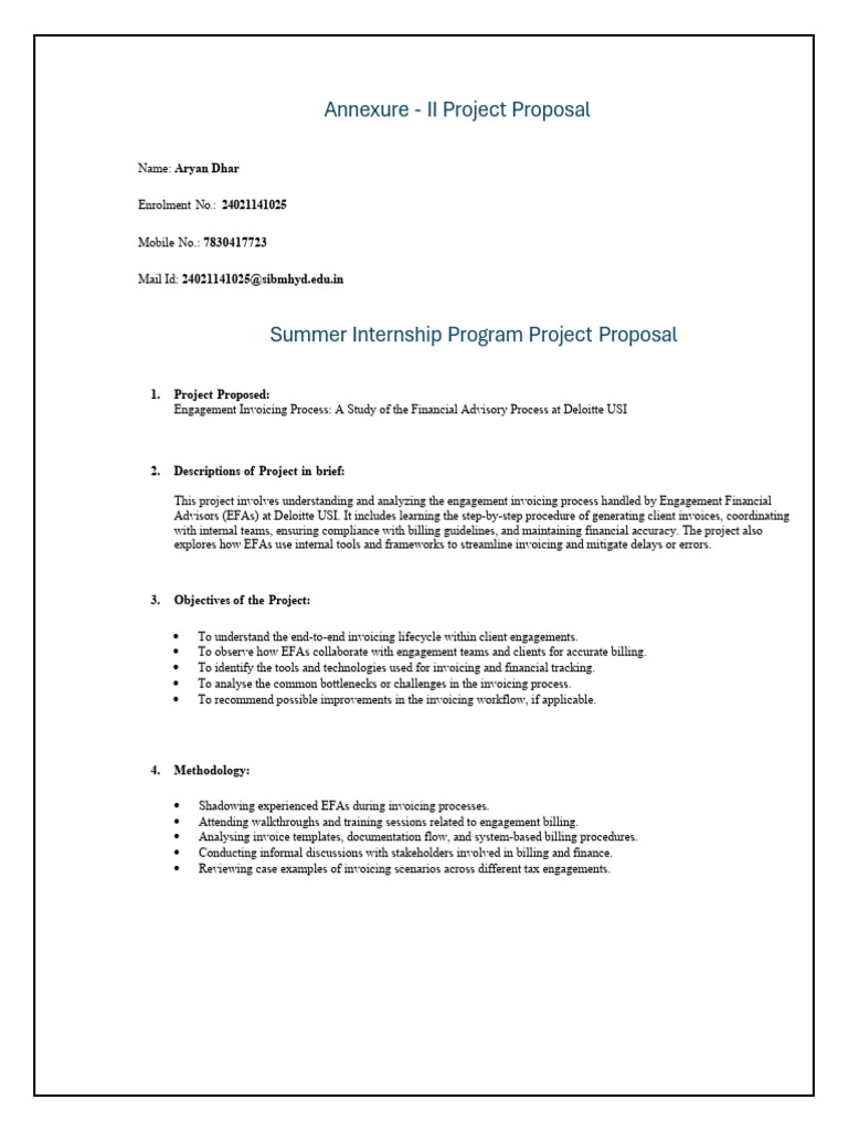 24021141025_Aryan Dhar_Summer internship Project Proposal | PDF | Invoice