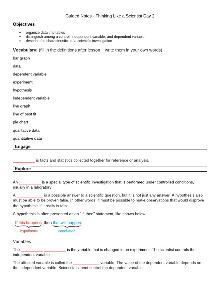 U1 Thinking Like A Scientist Day 2 Guided Notes | PDF | Experiment ...