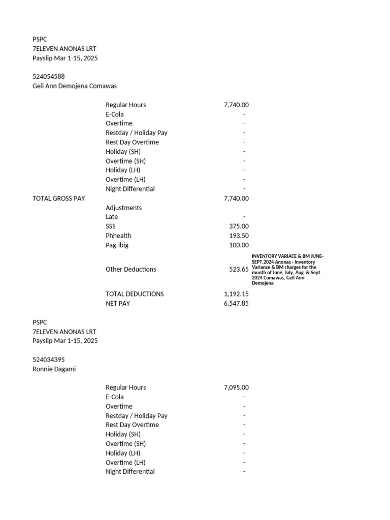 7ELEVEN ANONAS LRT Year 2025 Month 3 Period 1 Payslip 5f23b82f 16cc ...