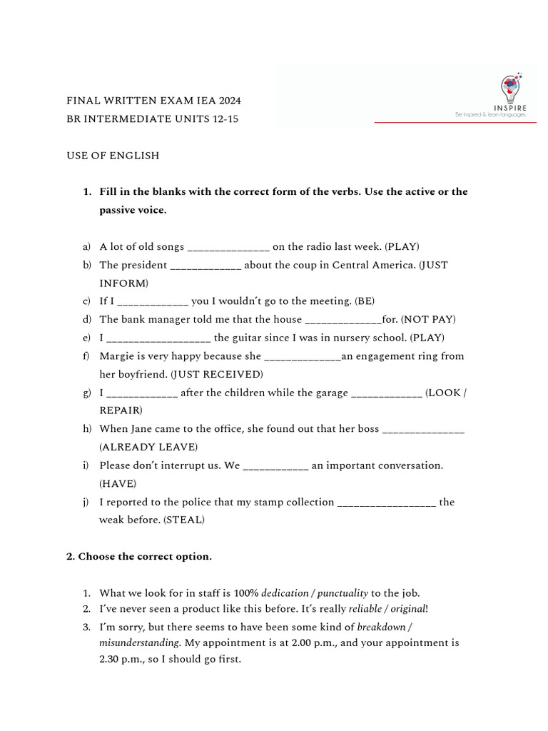 FINAL WRITTEN EXAM IEA 2024 | PDF | Grammar | Syntax