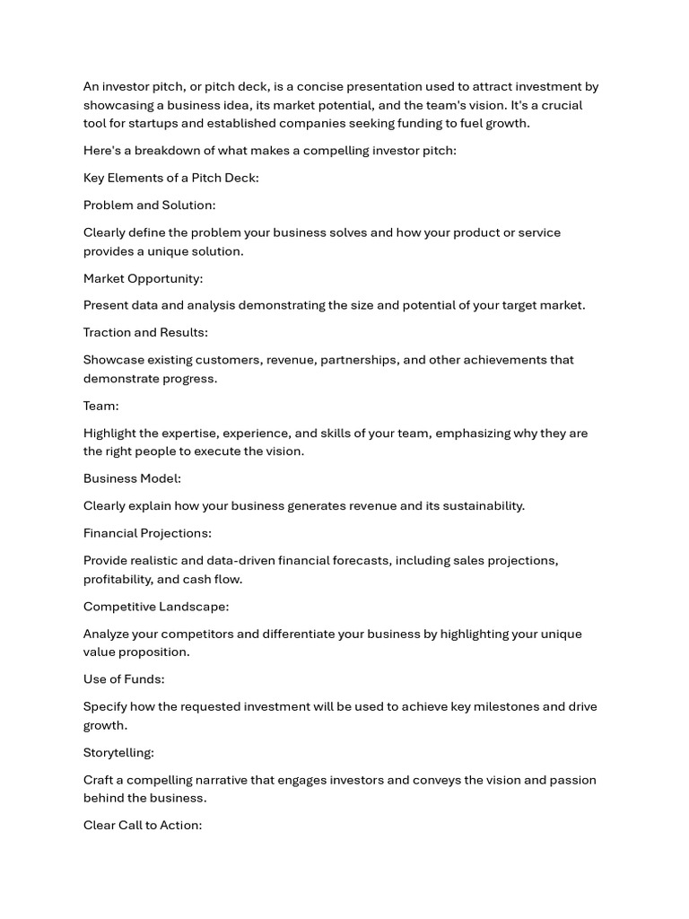 Investor Pitch Deck Essentials | PDF