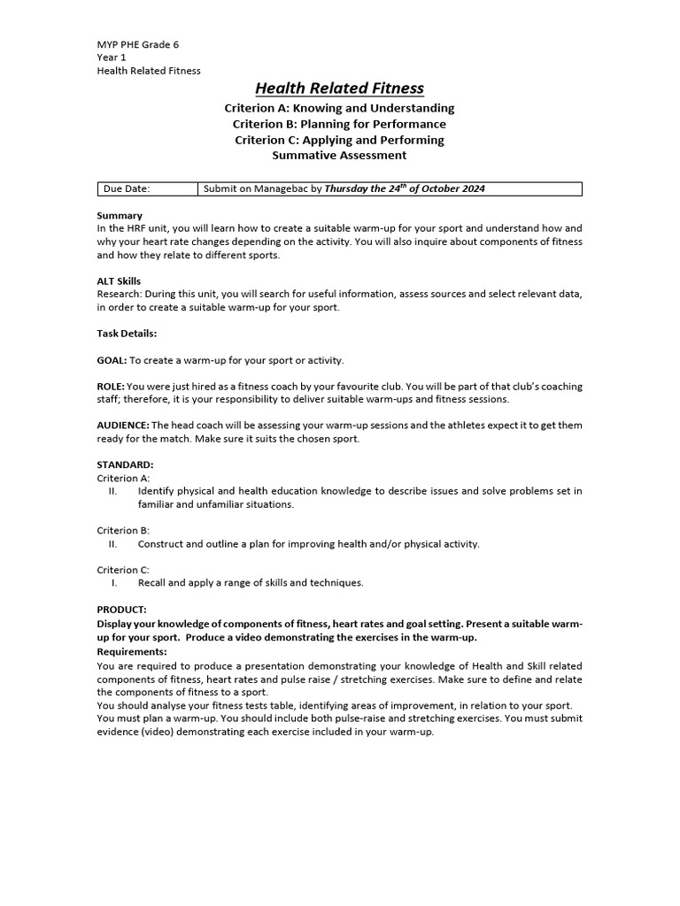 Task_Description_-_MYP1_-_HRF | PDF | Knowledge | Physical Fitness