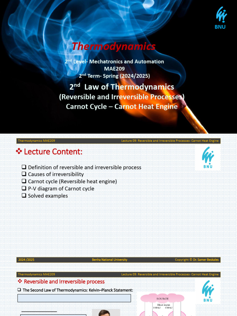 Lecture 09 (Reversible and Irreversible Processes) Carnot Cycle (Heat ...
