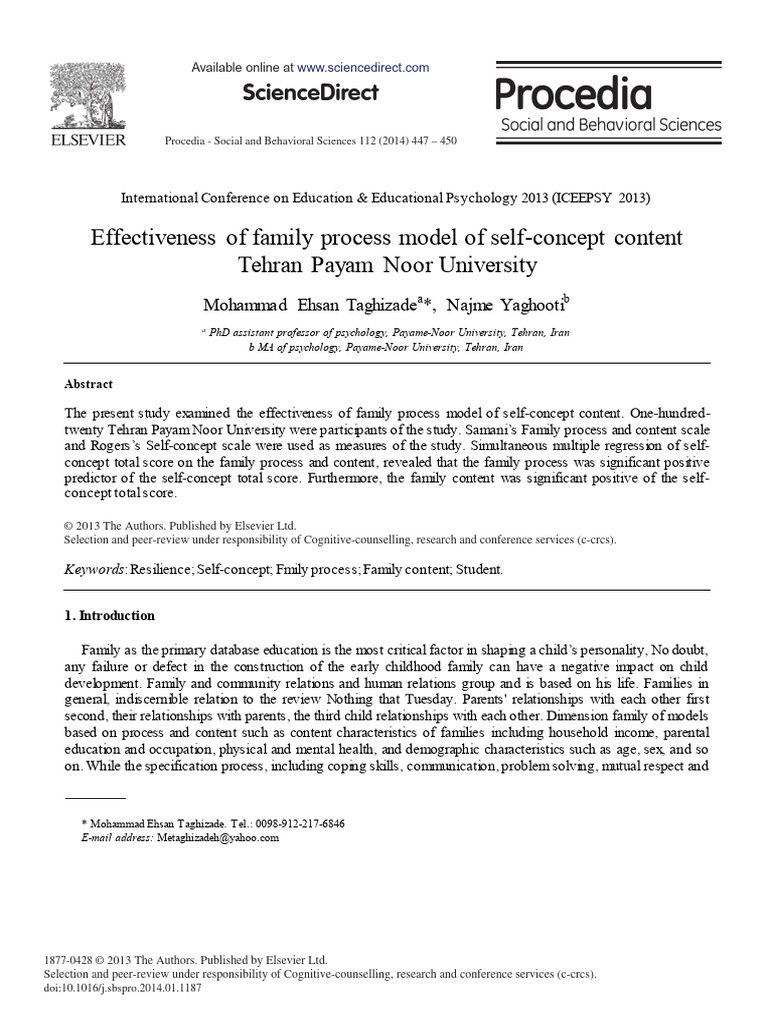 Effectiveness of Family Process Model of Self Con 2014 Procedia Social ...