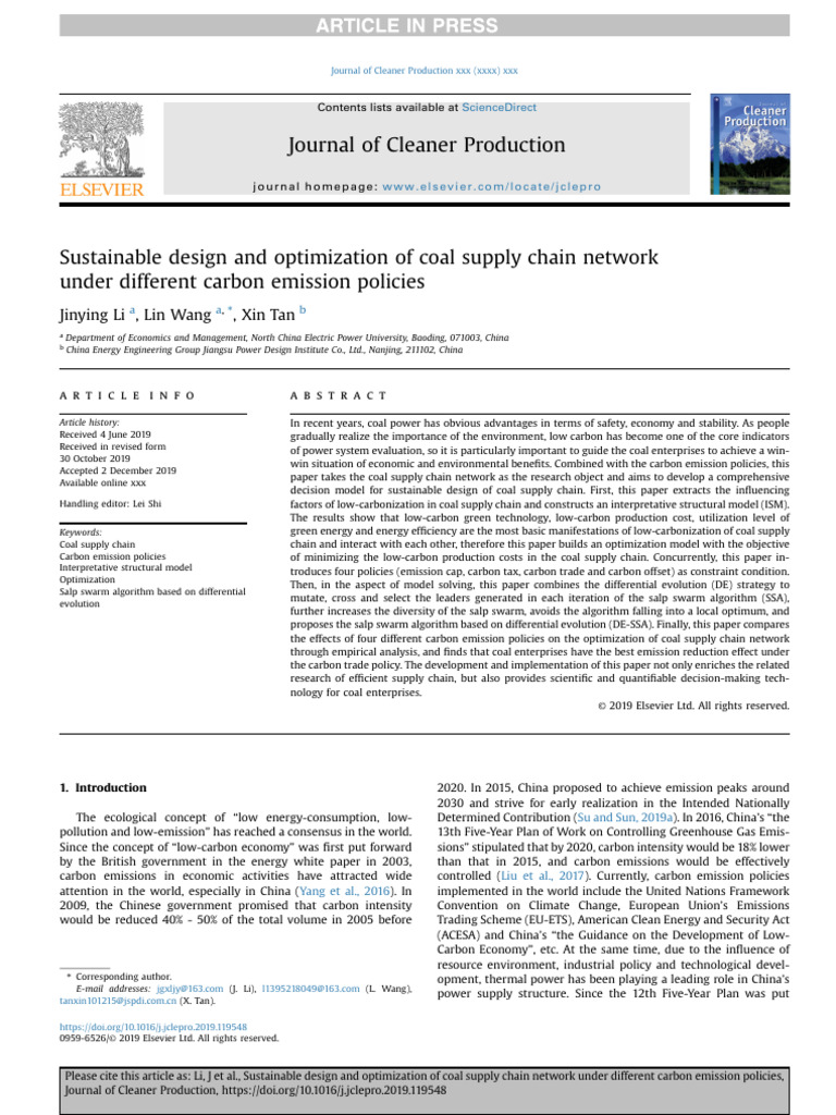 Sustainable Coal Supply Chain Optimization | PDF | Emissions Trading ...