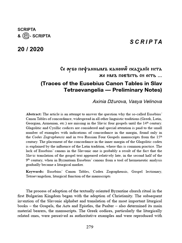 Eusebian Canons Scripta - 20 - 2020 | PDF