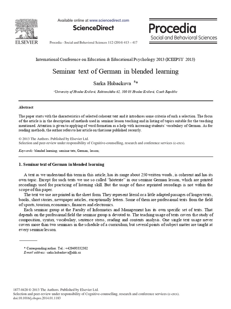 Seminar Text of German in Blended Le - 2014 - Procedia - Social and ...