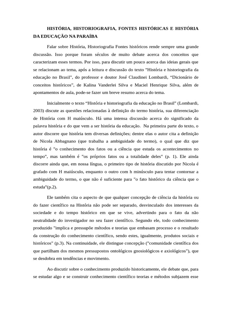 HISTÓRIA, HISTORIOGRAFIA E FONTES HISTÓRICAS | PDF | Historiografia ...