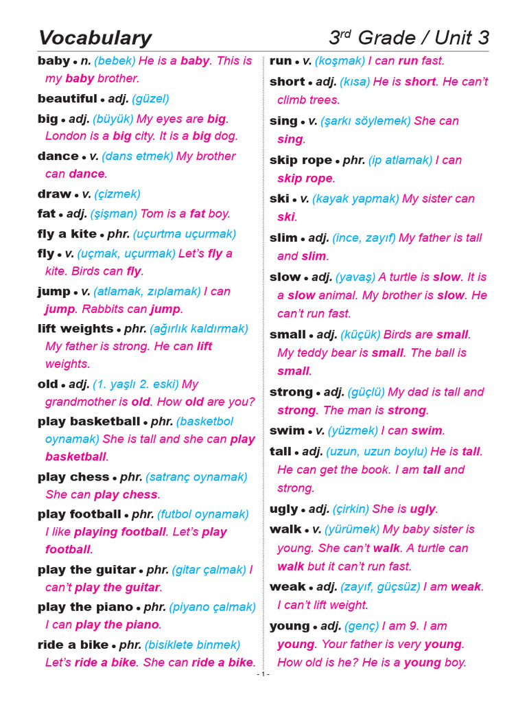 3CLASS Vocabulary List Unit3 | PDF