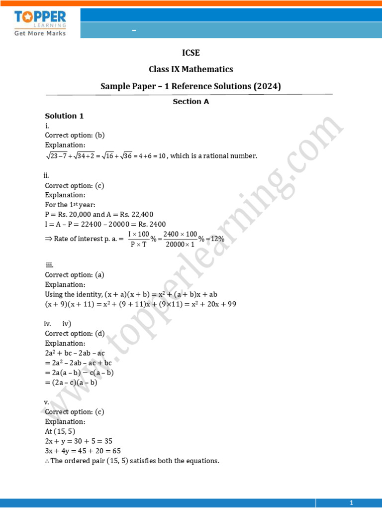 Topper 110 1 3 Maths Solution Up202311281958 1701181735 2584 | PDF ...