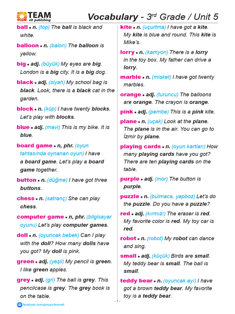 3CLASS Vocabulary List Unit5 | PDF | Toys | Play (Activity)