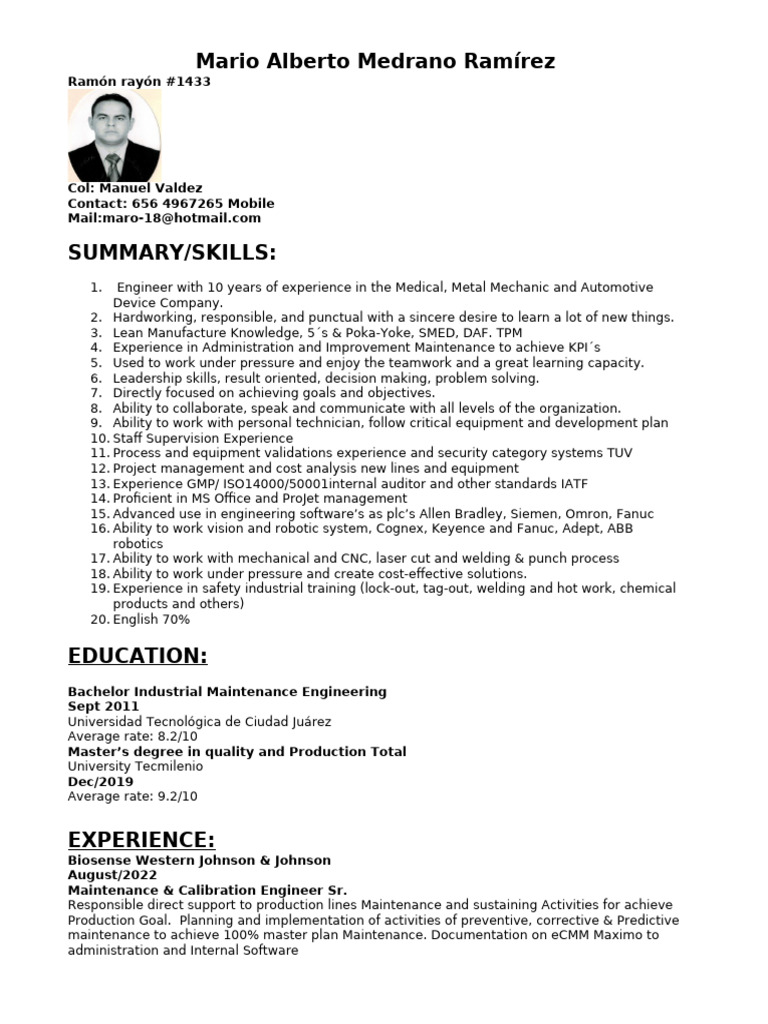CV Mario Medrano English | PDF | Verification And Validation