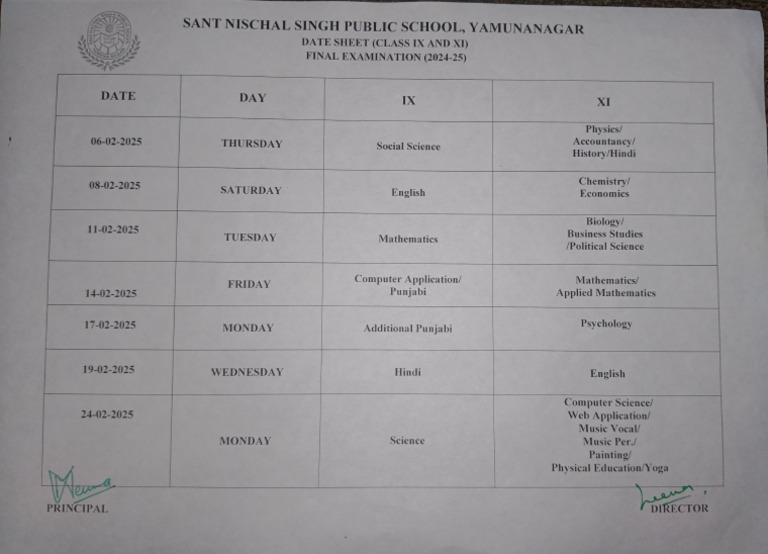 Date Sheet Final Exams (IX and XI) | PDF