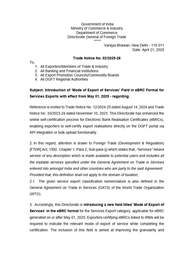 Trade Notice Dated 21st April 2025 | PDF | Exports | General Agreement ...