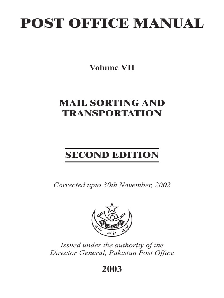 Post Office Manual Volume VII Overview | PDF | Mail | Postage Stamp