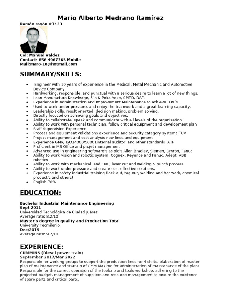 CV Mario Medrano English | PDF | Verification And Validation