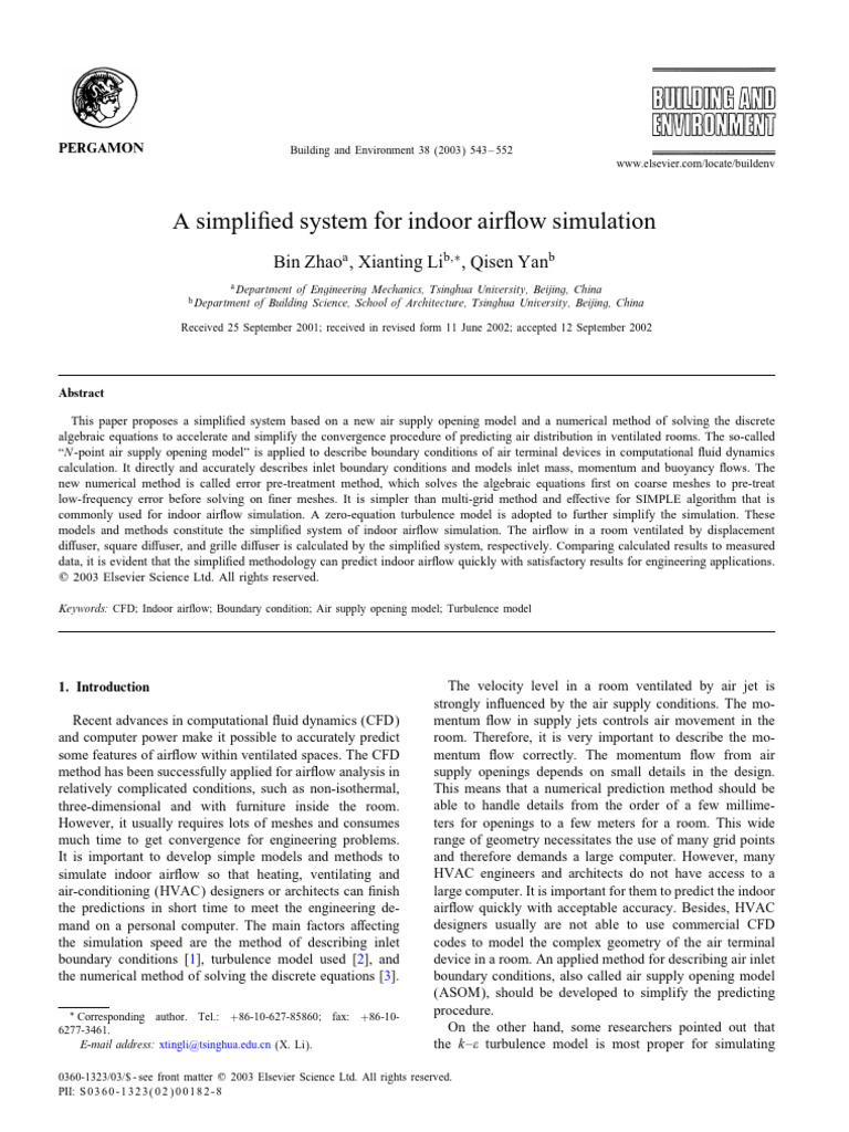 A Simplified System For Indoor Airflow Simulation | PDF | Computational ...