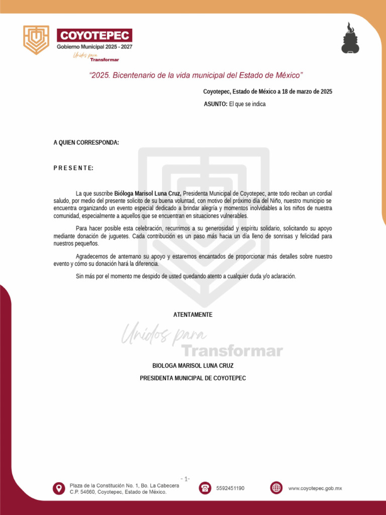 Oficio de Solicitud de Donación | PDF