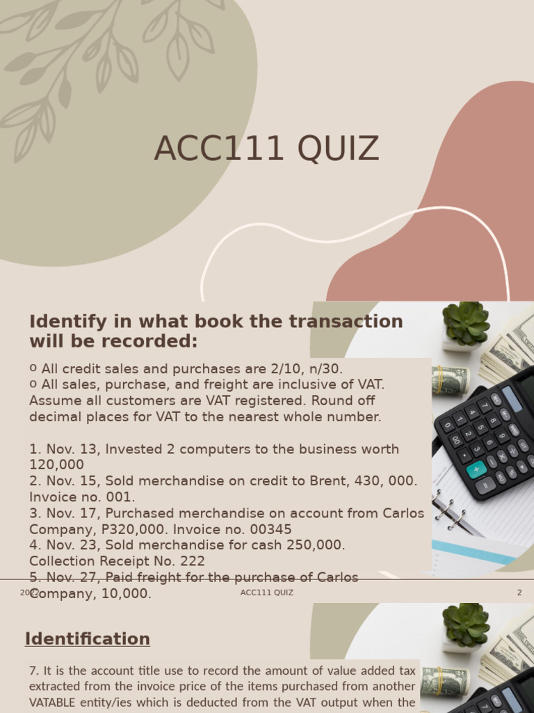 Acc111 Review Quiz 2 | PDF | Value Added Tax | Invoice