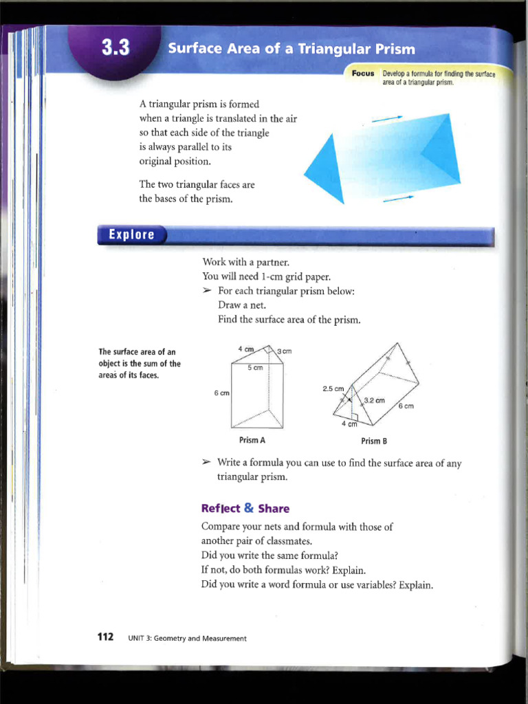 TEXTBOOK - 3.3 - Surface Area of Triagular Prisms | PDF