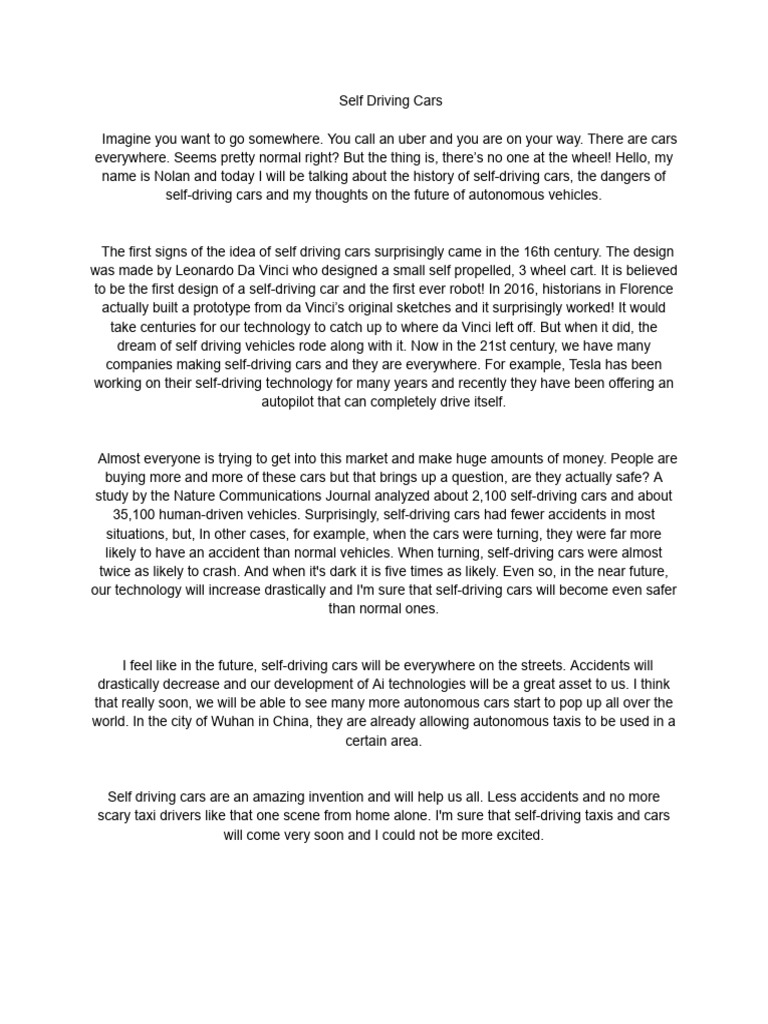 Self Driving Cars Speech | PDF | Land Vehicles | Land Transport