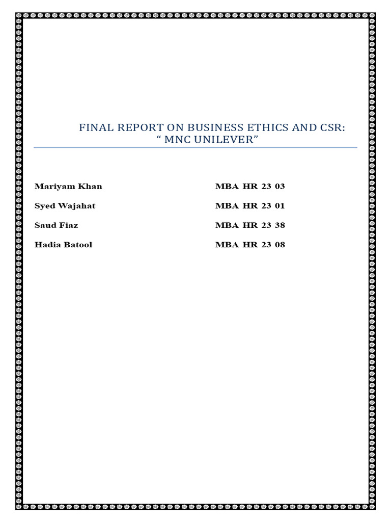 Unilever Business Ethics & CSR | PDF | Corporate Social Responsibility ...