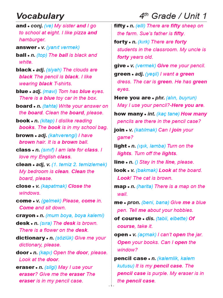 4th Grade Vocabulary and Tenses | PDF | Graphite | Conservation And ...
