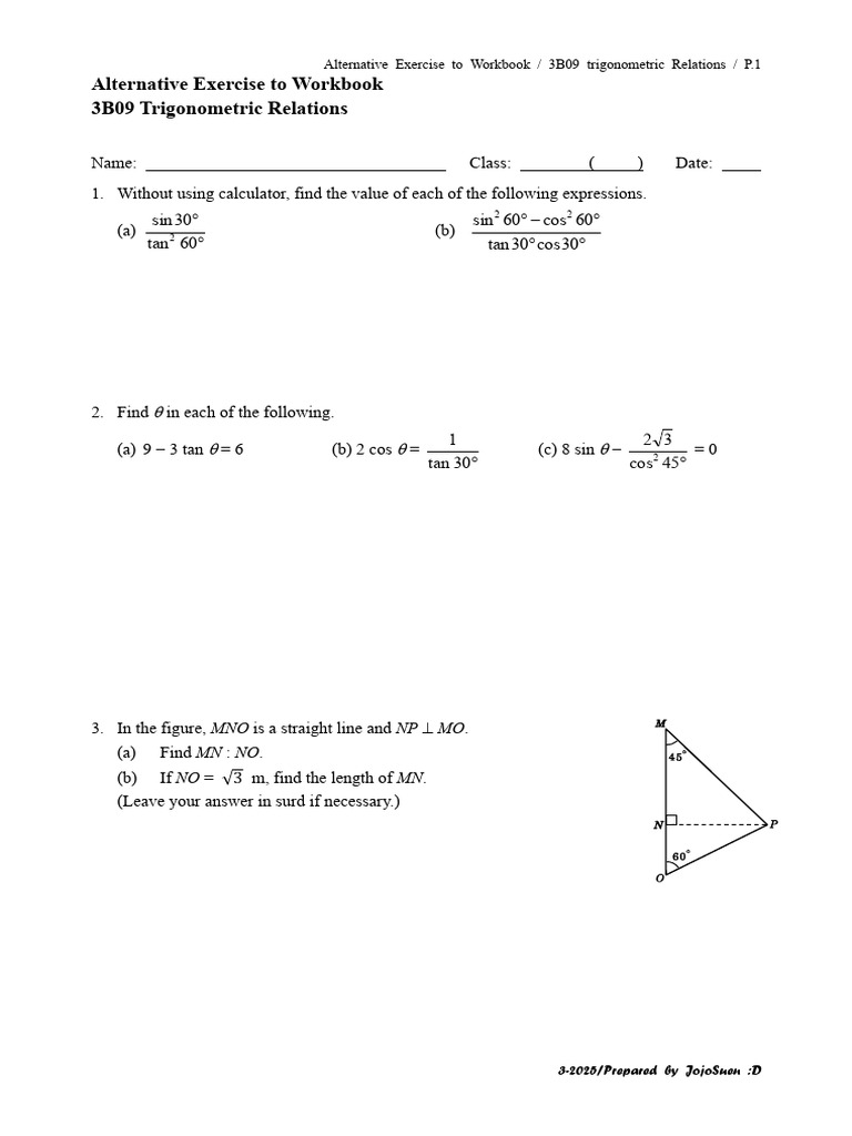 Trigonometric Relations Workbook Exercises | PDF | Trigonometric ...