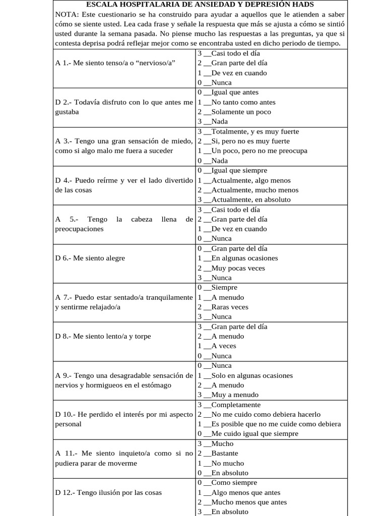 Escala HADS: Ansiedad y Depresión | PDF | Ansiedad