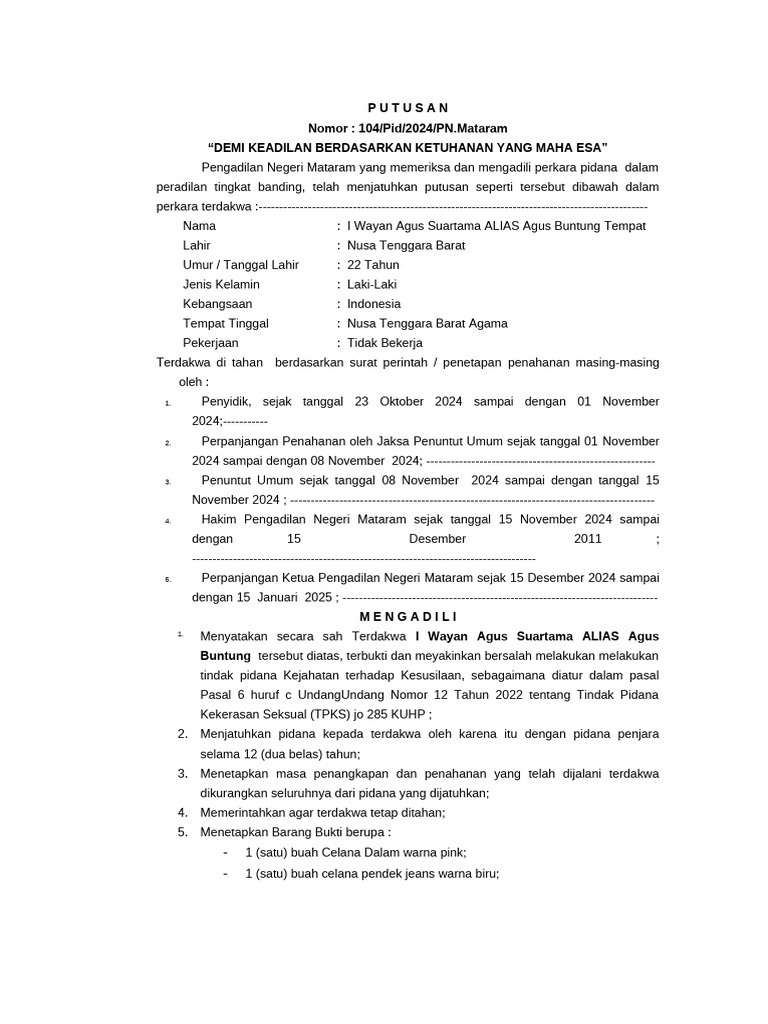 Contoh Putusan Pidana | PDF