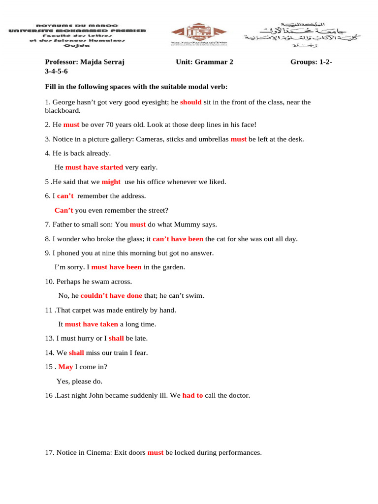 Grammar Modals 2 Worksheet3 | PDF