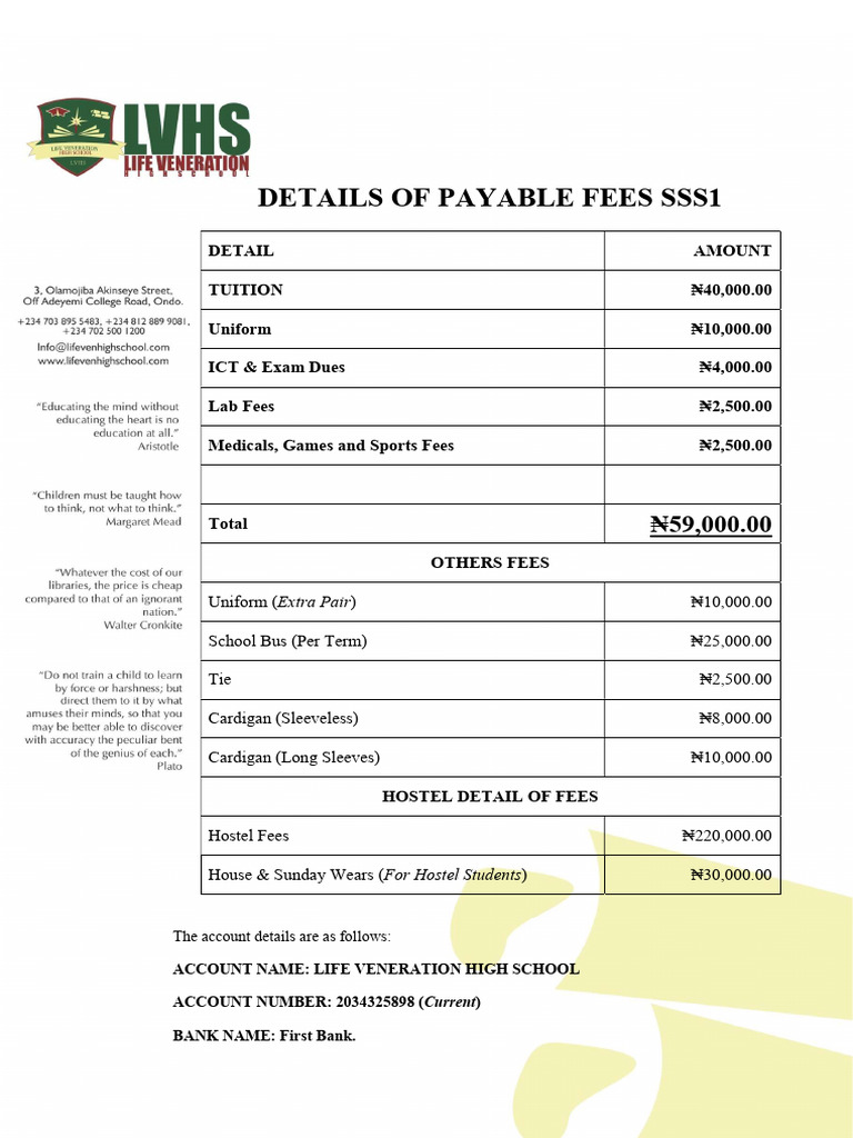 Sss1 1st Term Bill | PDF