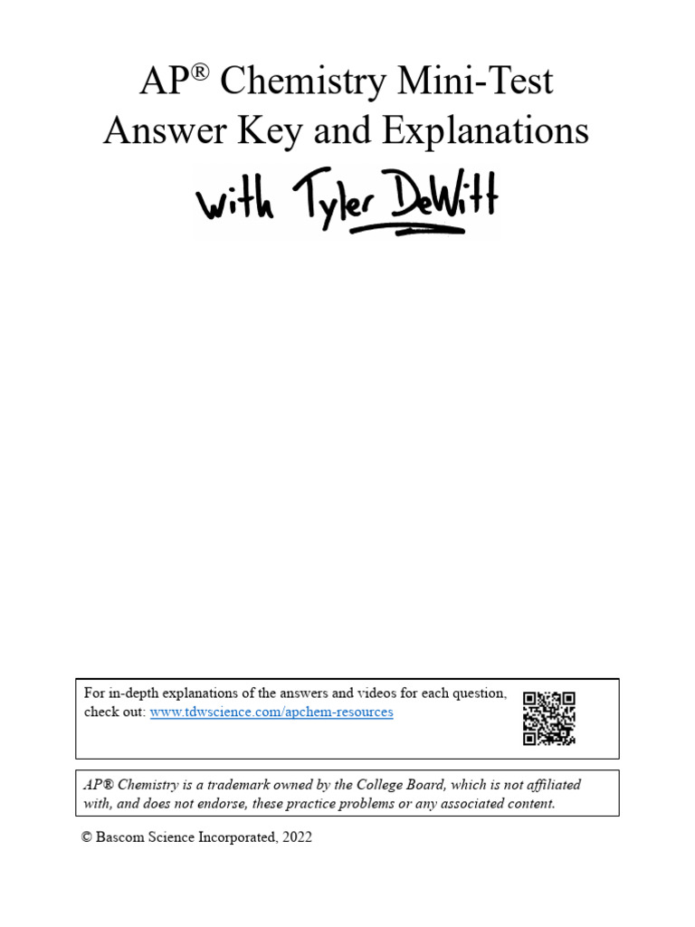 AP Chemistry Mini-Test Answer Key | PDF | Chemical Bond | Chemical ...
